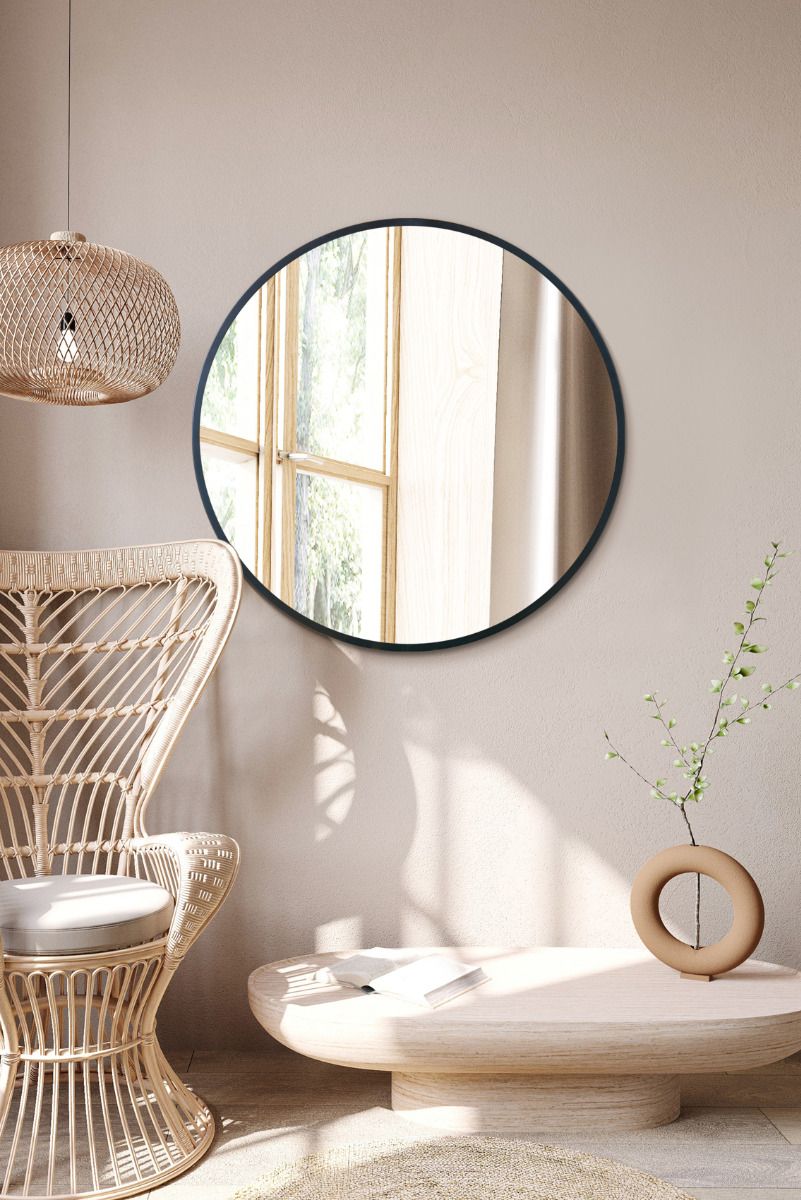 Black Edged Circular Modern Wall Mirror 31" (80CM) Diameter – Majestic ...